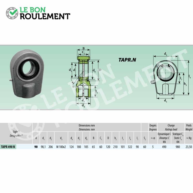 Rotule pour vérin à visser TAPR490N | Le Bon Roulement