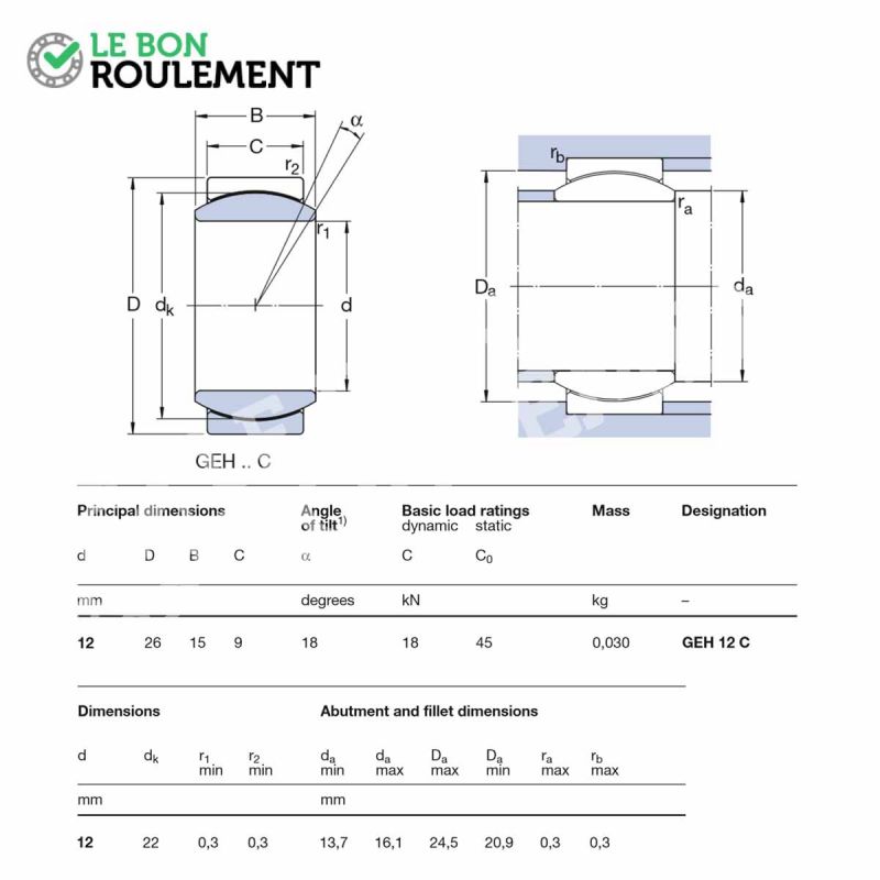 Rotule radiale GEH12-C-SKF | Le Bon Roulement