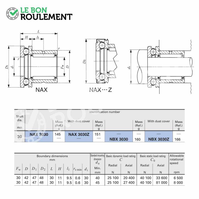 Roulement à aiguilles NAX3030-IKO | Le Bon Roulement