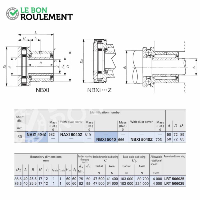 Roulement à aiguilles NBXI5040-IKO | Le Bon Roulement