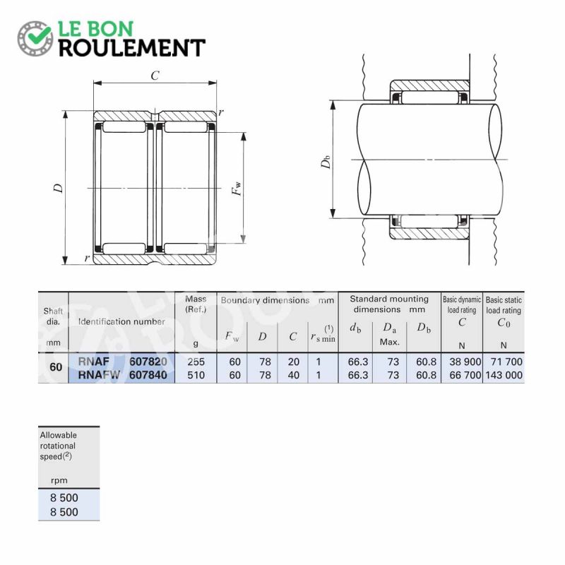 Roulement à aiguilles RNAFW607840-IKO | Le Bon Roulement