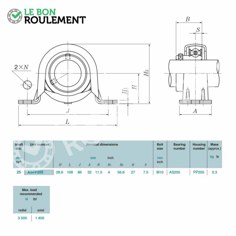 Palier tole M-ASPP205-NTN | Le Bon Roulement