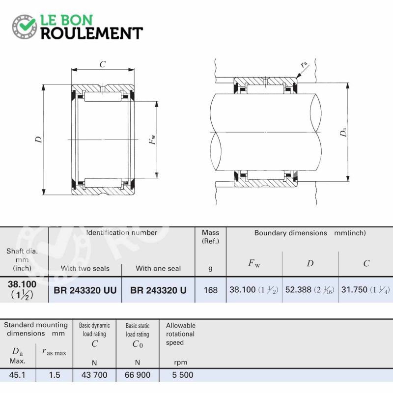 Roulement à aiguilles BR243320-UU-IKO | Le Bon Roulement