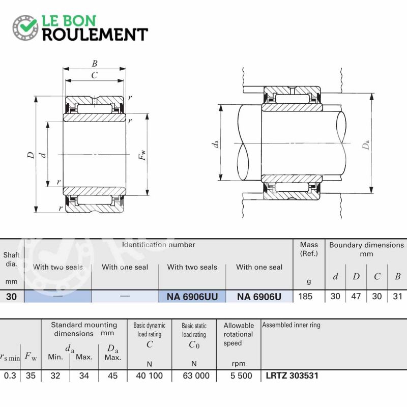 Roulement à aiguilles NA6906-UU-IKO - Le Bon Roulement