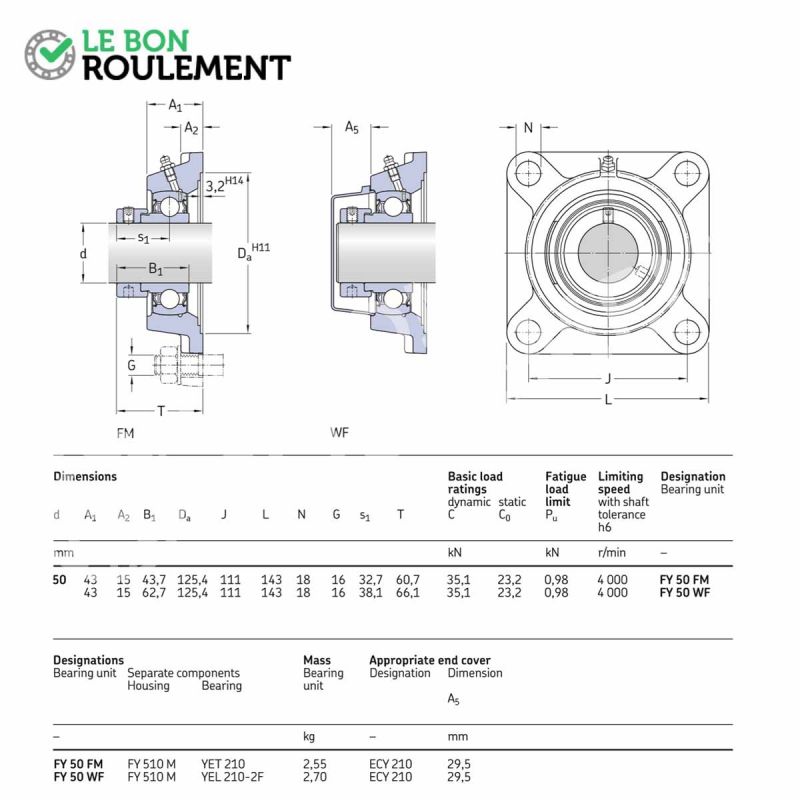 Palier fonte FY50-FM-SKF | Le Bon Roulement