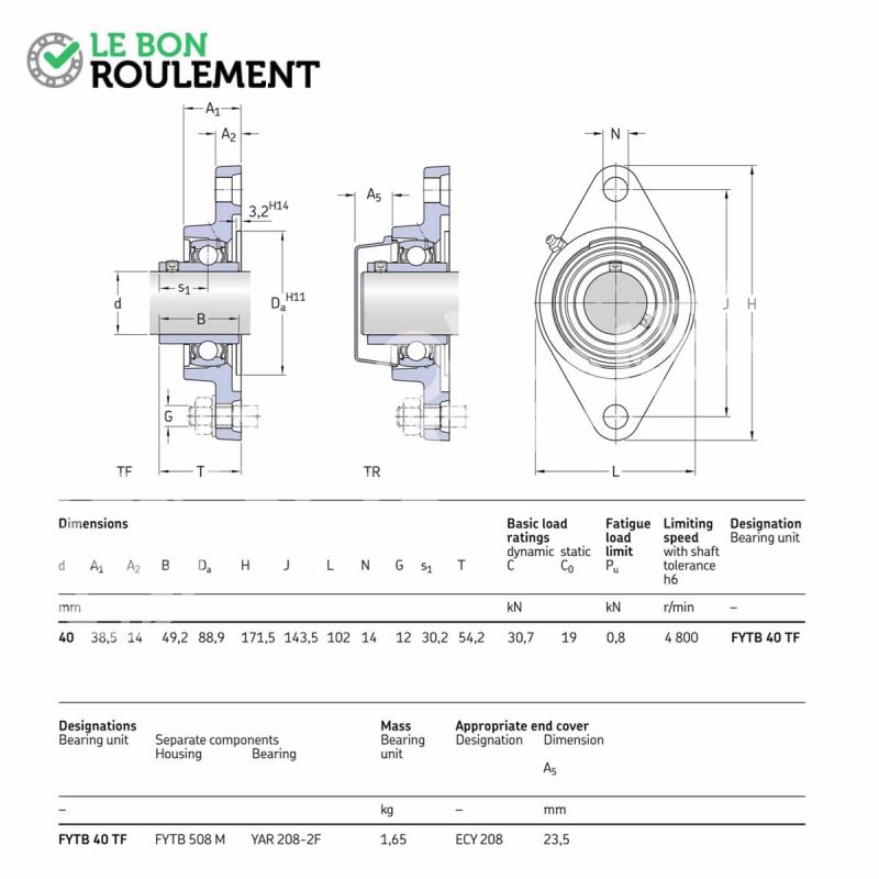 Palier fonte FYTB40-TF-SKF | Le Bon Roulement