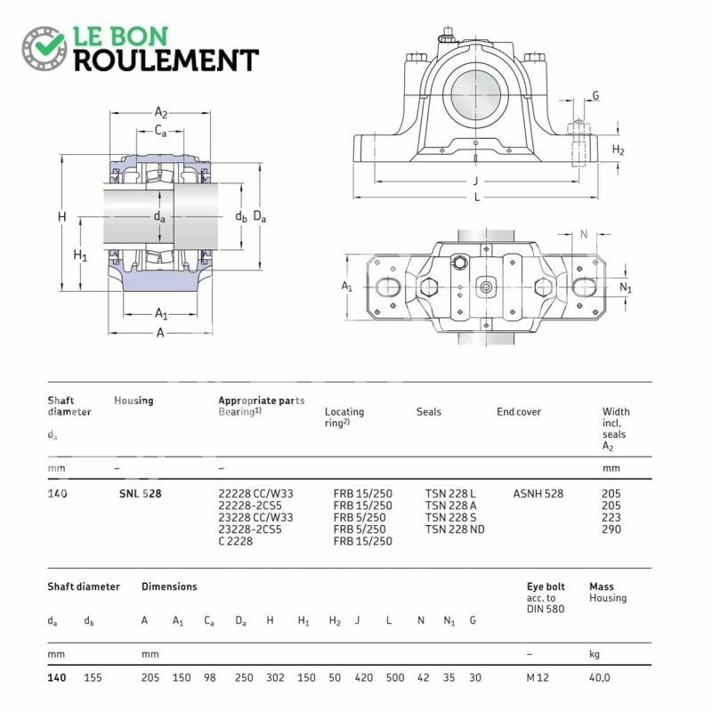 Palier fonte en deux parties SNL528-SKF | Le Bon Roulement
