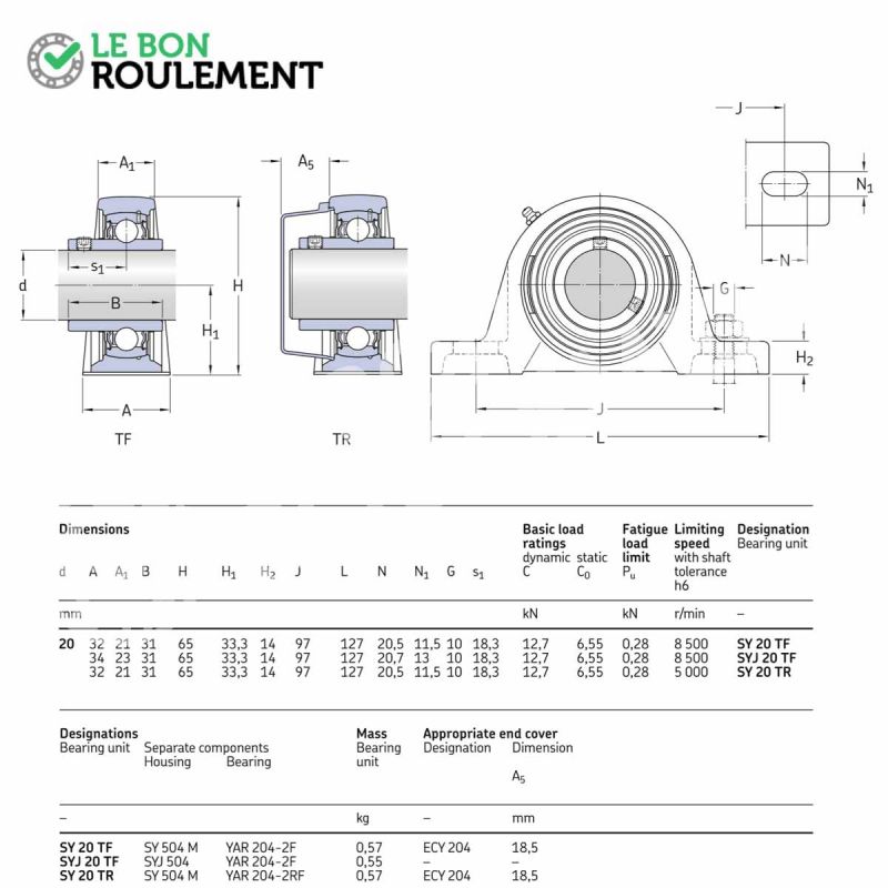 Palier fonte SY20-TF-SKF | Le Bon Roulement