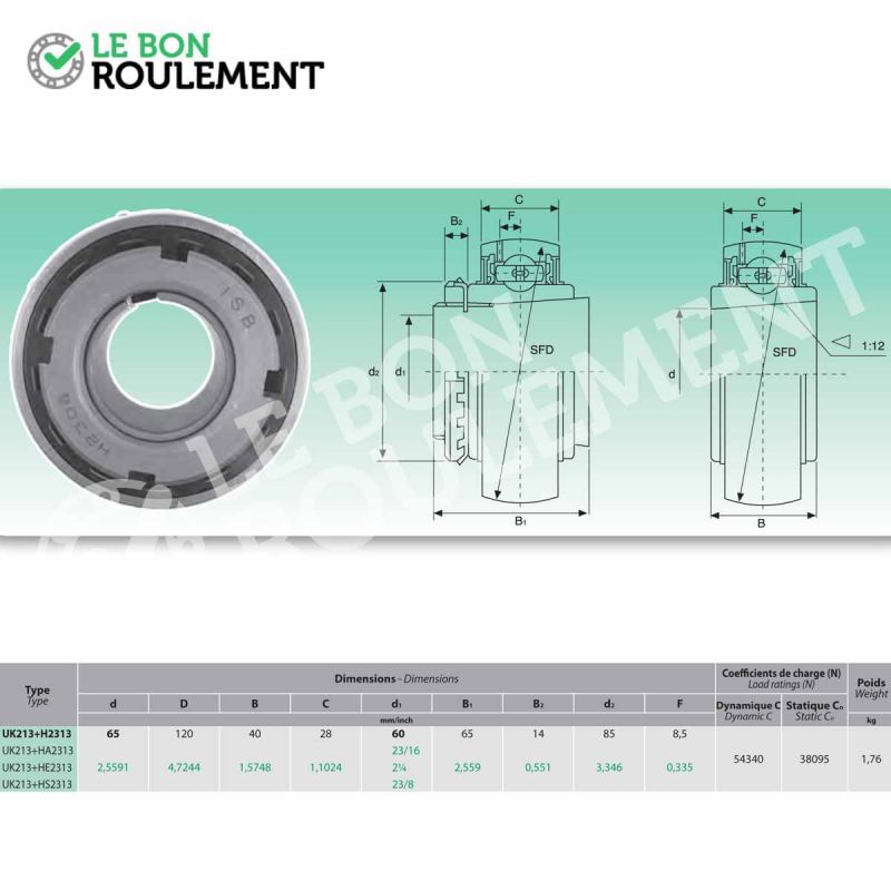Roulement de palier UK213+H2313 | Le Bon Roulement