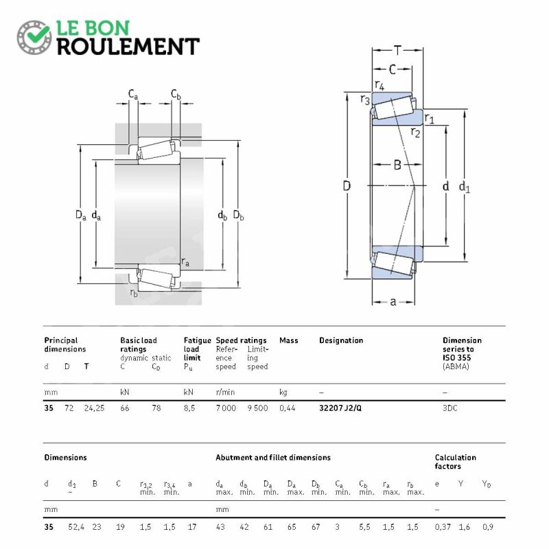 Roulement à rouleaux coniques 32207-J2/Q-SKF | Le Bon Roulement