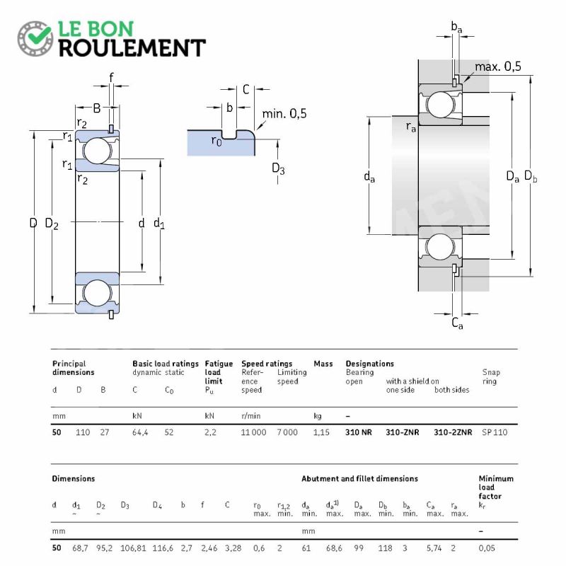 Roulement à billes 310-NR-SKF | Le Bon Roulement