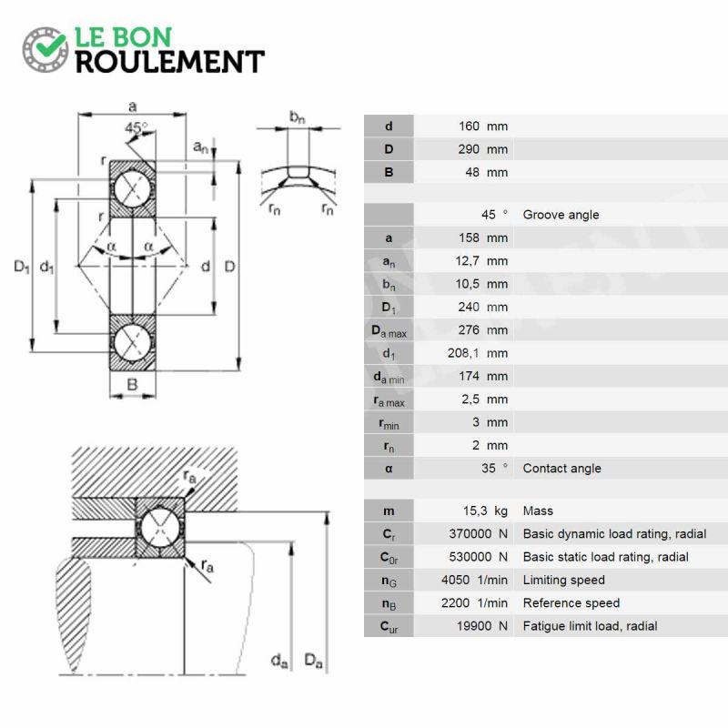 Roulement à billes QJ232-N2-MPA-C3-FAG | Le Bon Roulement