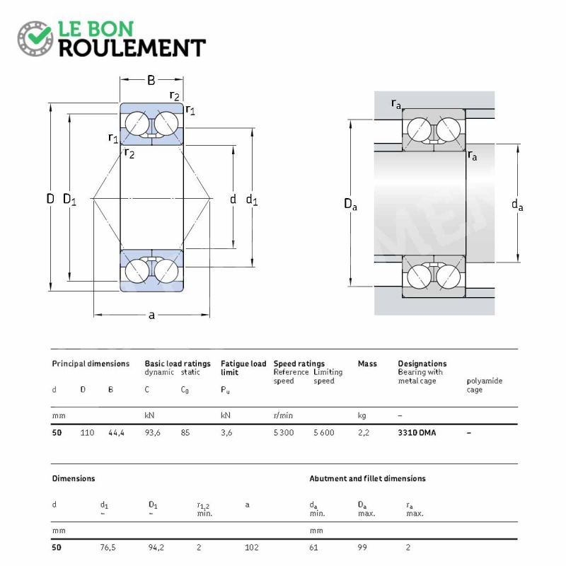 Roulement à billes 3310-D-MA-SKF | Le Bon Roulement