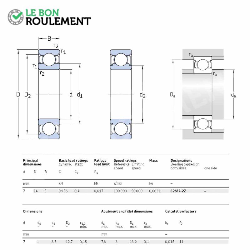 Roulement à billes 628/7-2Z-SKF | Le Bon Roulement