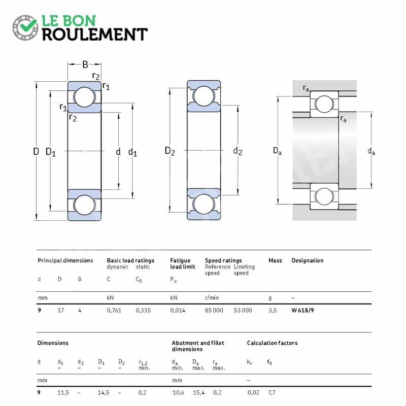 Roulement à billes W618/9-SKF | Le Bon Roulement