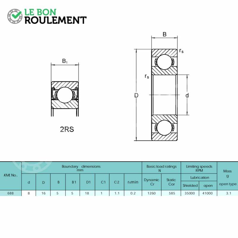 Roulement à billes 688-2RS-C3-KML | Le Bon Roulement